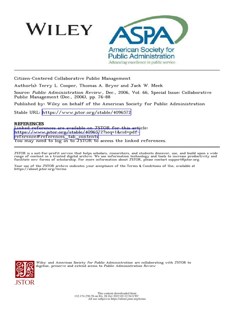 Citizen Centered Collaborative Public Management | PDF | Civic Engagement | Governance