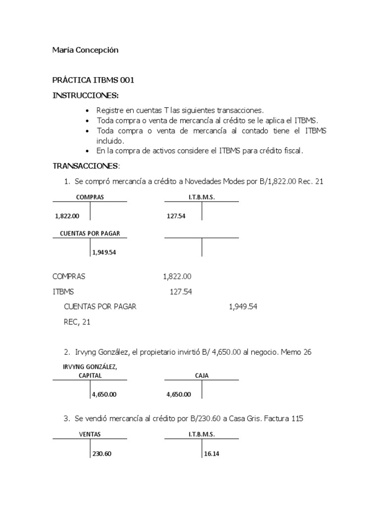 Cálculo del ITBMS en Transacciones Comerciales | PDF | Bancos ...