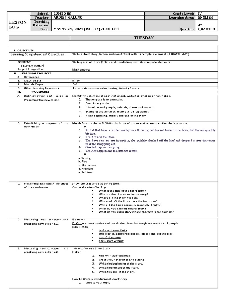 DLL - ENGLISH 4 - Q4 - W1 - Module Melc Based | PDF | Learning | Behavior Modification