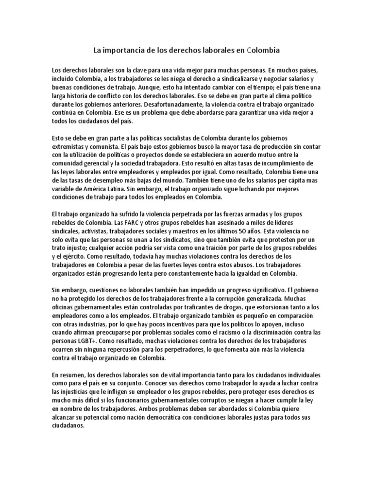 La Importancia de Los Derechos Laborales en Colombia | PDF | Sindicato ...