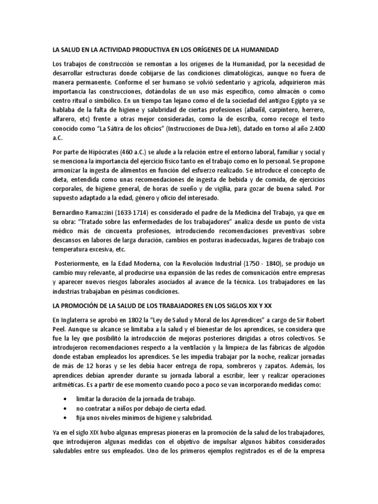 La Salud en La Actividad Productiva en Los Orígenes de La Humanidad ... La Salud en La Actividad Productiva en Los Orígenes de La Humanidad ...