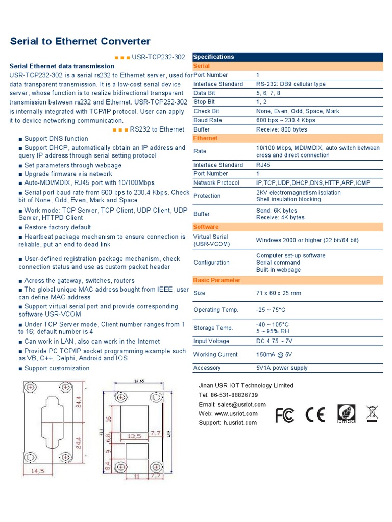 (Datasheet) USR TCP232 302 Datasheet | PDF | Transmission Control ...