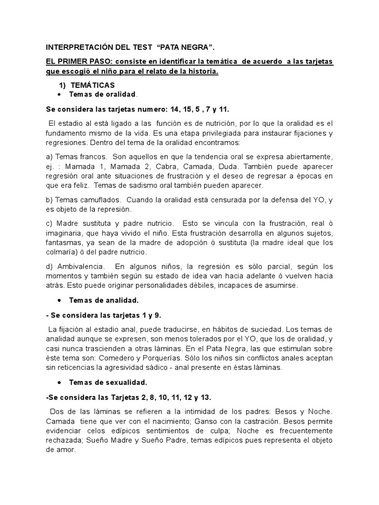 Protocolo - Interpretacion Del Test Pata Negra | PDF | Complejo de ...