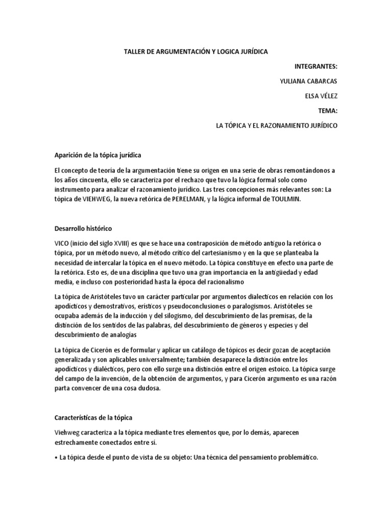 La Tópica Juridica y El Razonamiento Jurídico Elsa Velez y Yuliana ...