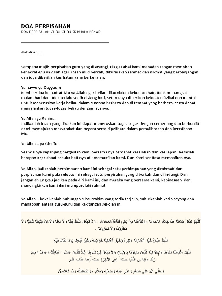 DOA PERPISAHAN Guru Berpindah | PDF