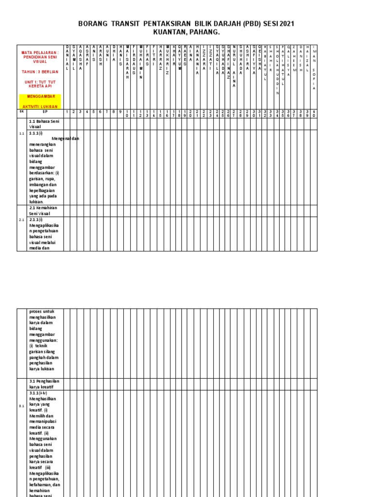 Borang Transit PBD PSV Tahun 3 2021 | PDF