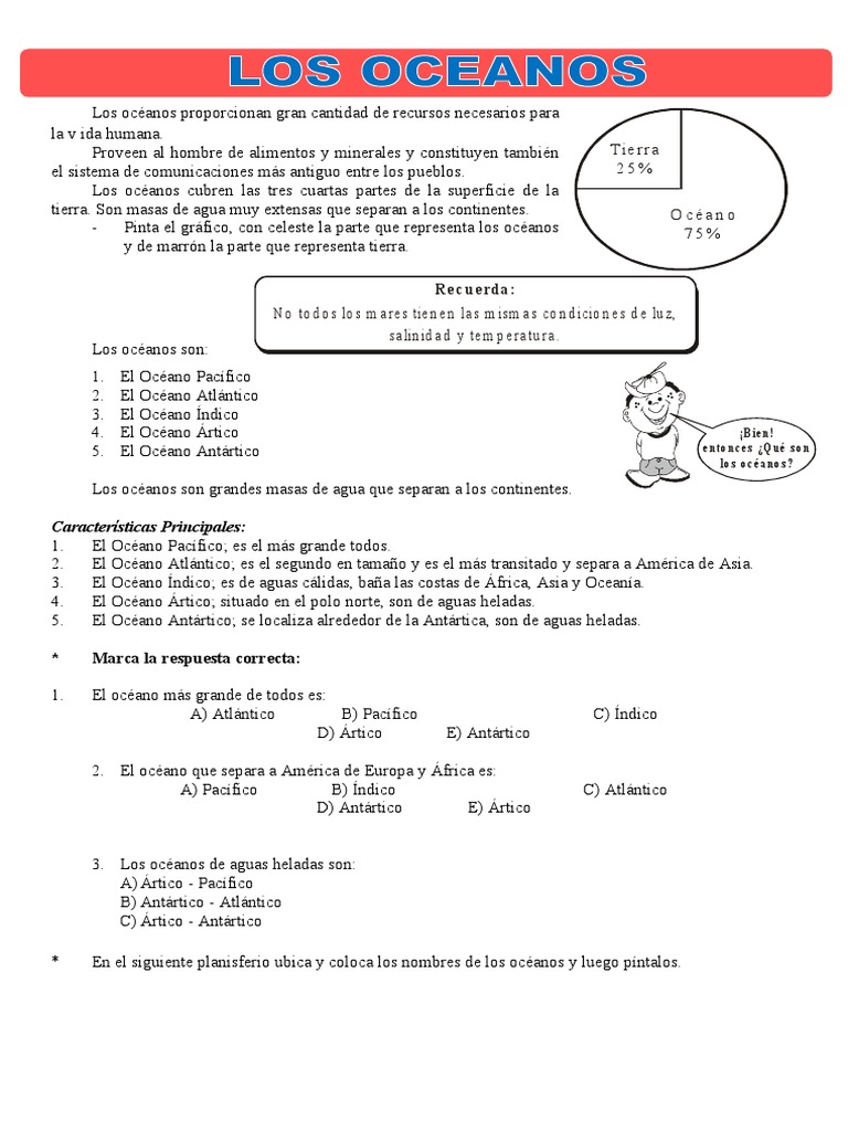 Los Oceamnos y Los Mares Grado 3 | PDF | Océanos | océano Atlántico