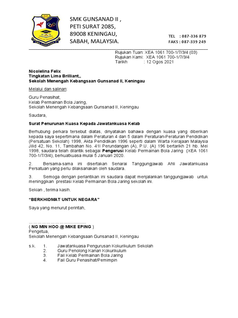 Surat Penurunan Kuasa Pengerusi | PDF | Karier & Perkembangan