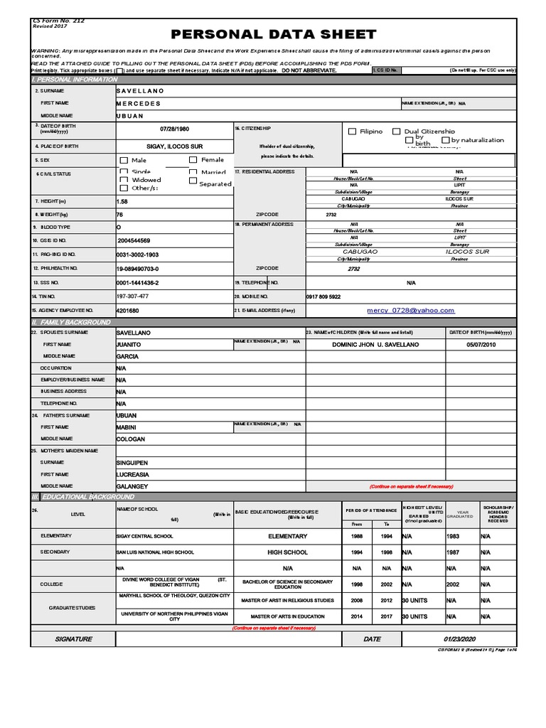 Personal Data Sheet Template Guide | PDF | Crimes | Crime & Violence