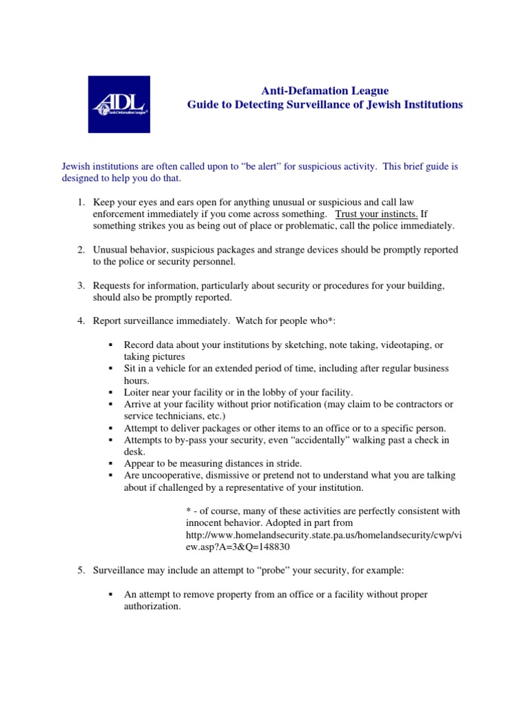 Counter-Surveillance Guide for Jewish Institutions | PDF | Surveillance ...