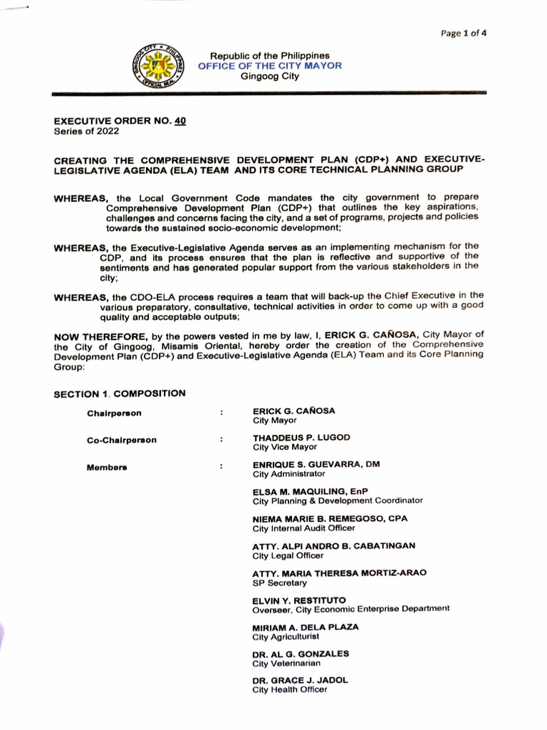 EO No 40 - CDP ELA Team and Core Technical Planning Group | PDF ...