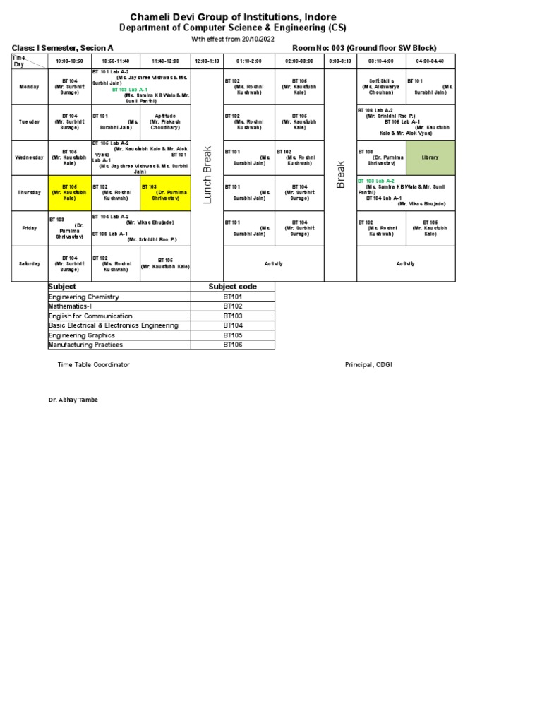 Time Table I Semester 2022-23 - Student Copy - 1666160188 | PDF ...