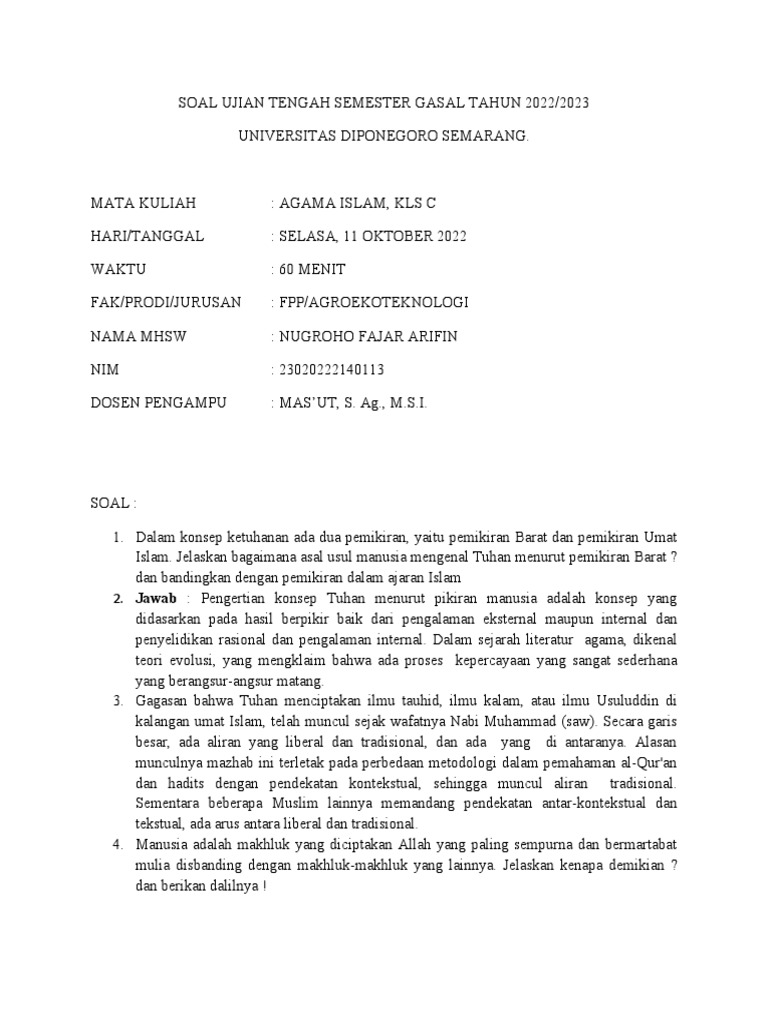 Soal Uts Pai 2022 | PDF