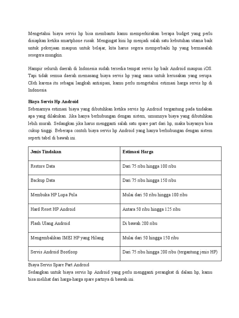 Draft Contoh Harga Berdasarkan Survei Service | PDF