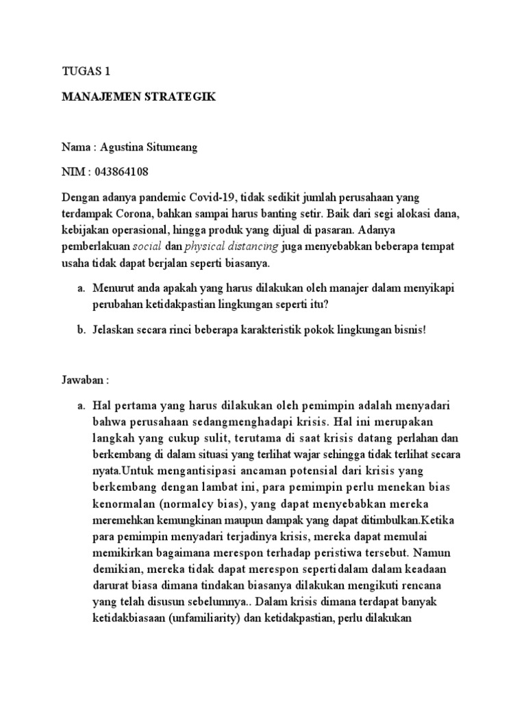 Tugas 1 Manajemen Strategik | PDF