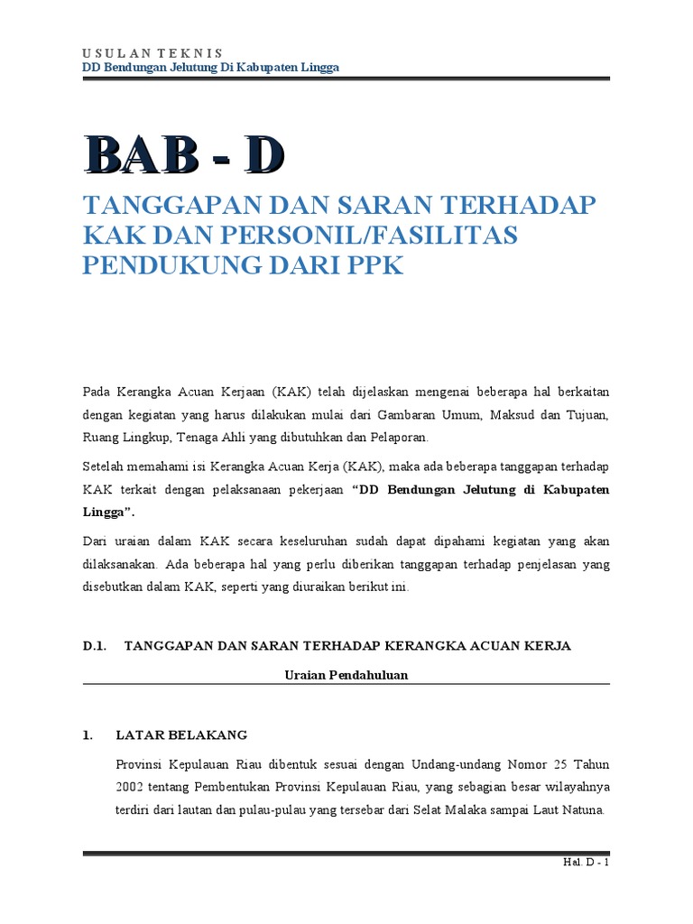 DD Bendungan Jelutung - D. Tanggapan Dan Saran THD KAK | PDF