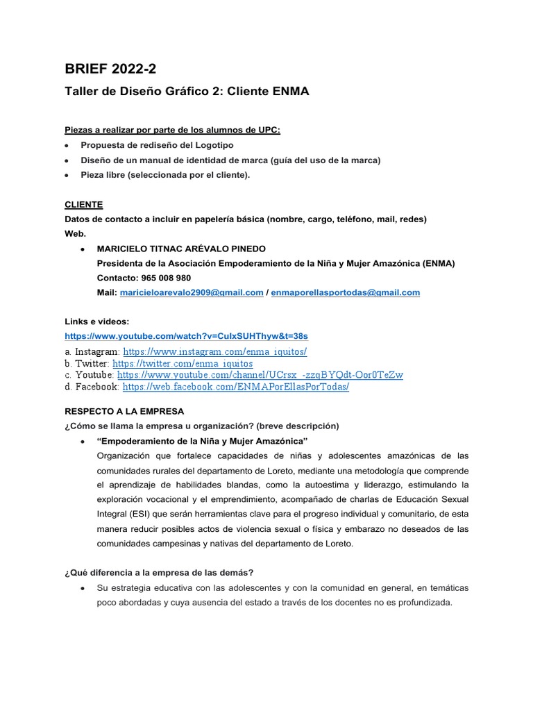 ENMA BRIEF Cliente 2022-2 | PDF | Empoderamiento | Marca