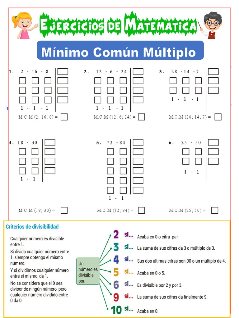 Hallar El M.C.M. de Cada Terna de Números:: M.C .M (2 16 8) M.C .M (12 6 24) M.C .M (28 14 7) | PDF