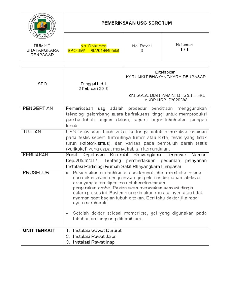 Sop Pemeriksaan Usg Scrotum | PDF