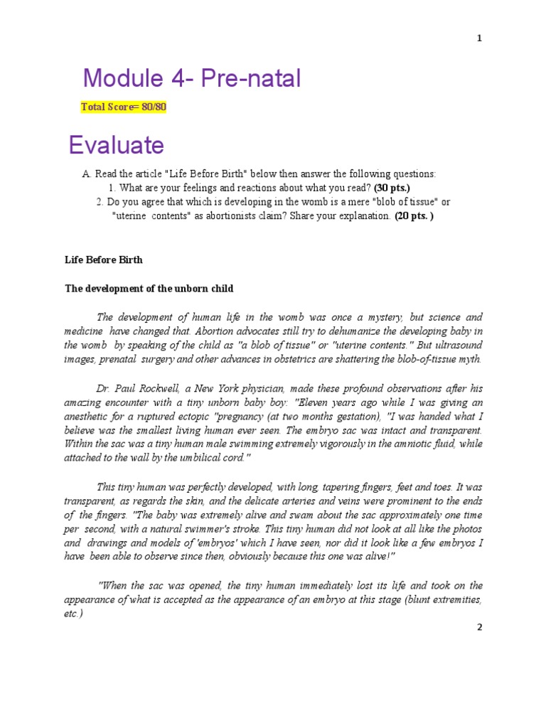 ACtivity Module 4 - PRE-NATAL | PDF | Obstetrics | Medical Specialties