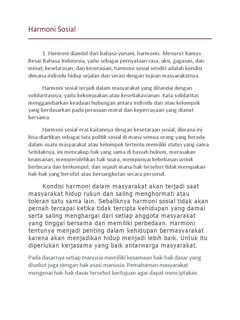 Harmoni Sosial | PDF | Politik