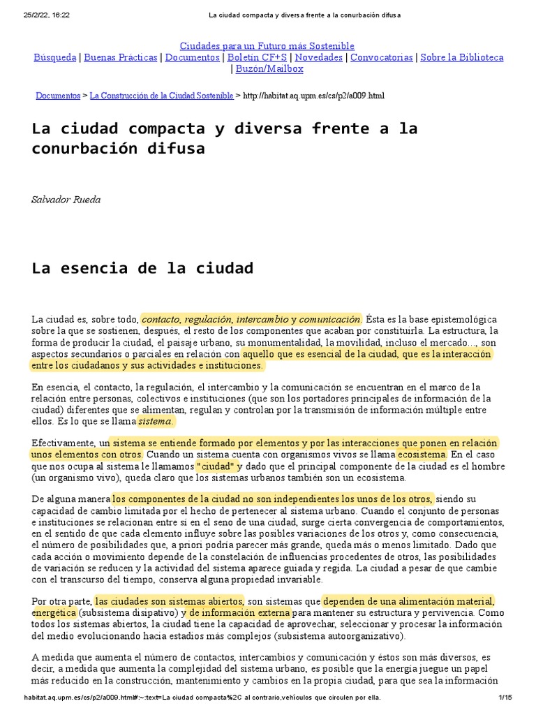 Rueda, S. (1997) La Ciudad Compacta y Diversa Frente A La Conurbación Difusa | PDF | Transporte ...