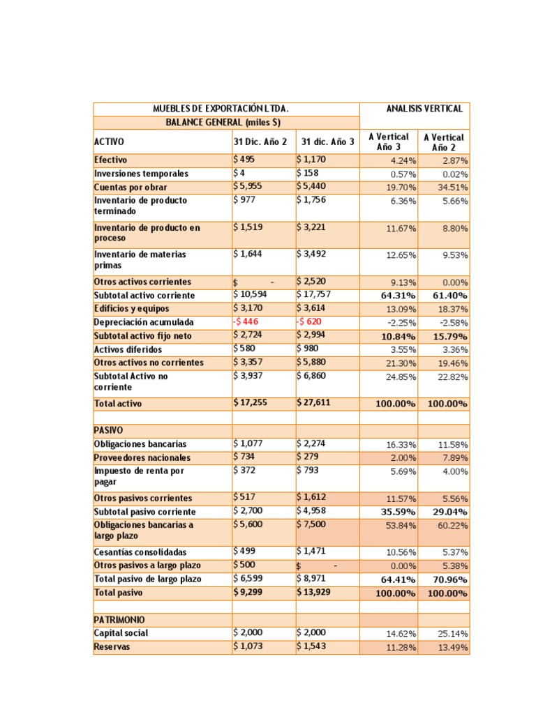 Ejercicio Analisis Vertical y Horizontal | PDF | Hoja de balance | Capital (economía)