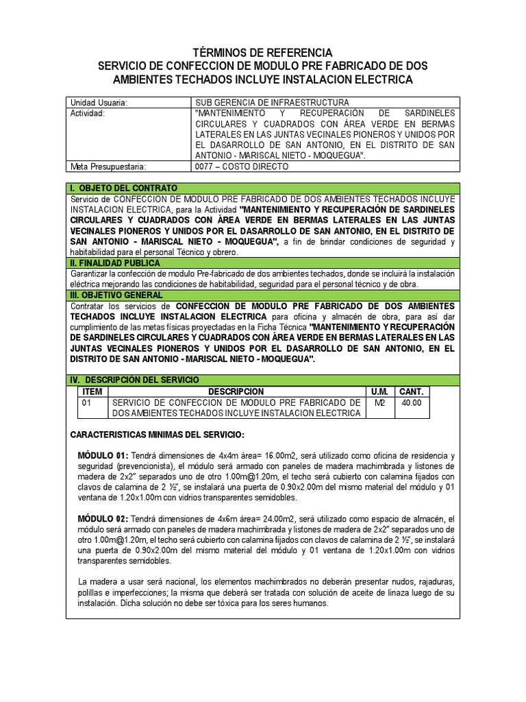 TDR 10 Modulo Prefabricado | PDF | Cableado eléctrico | Ingeniería de Edificación