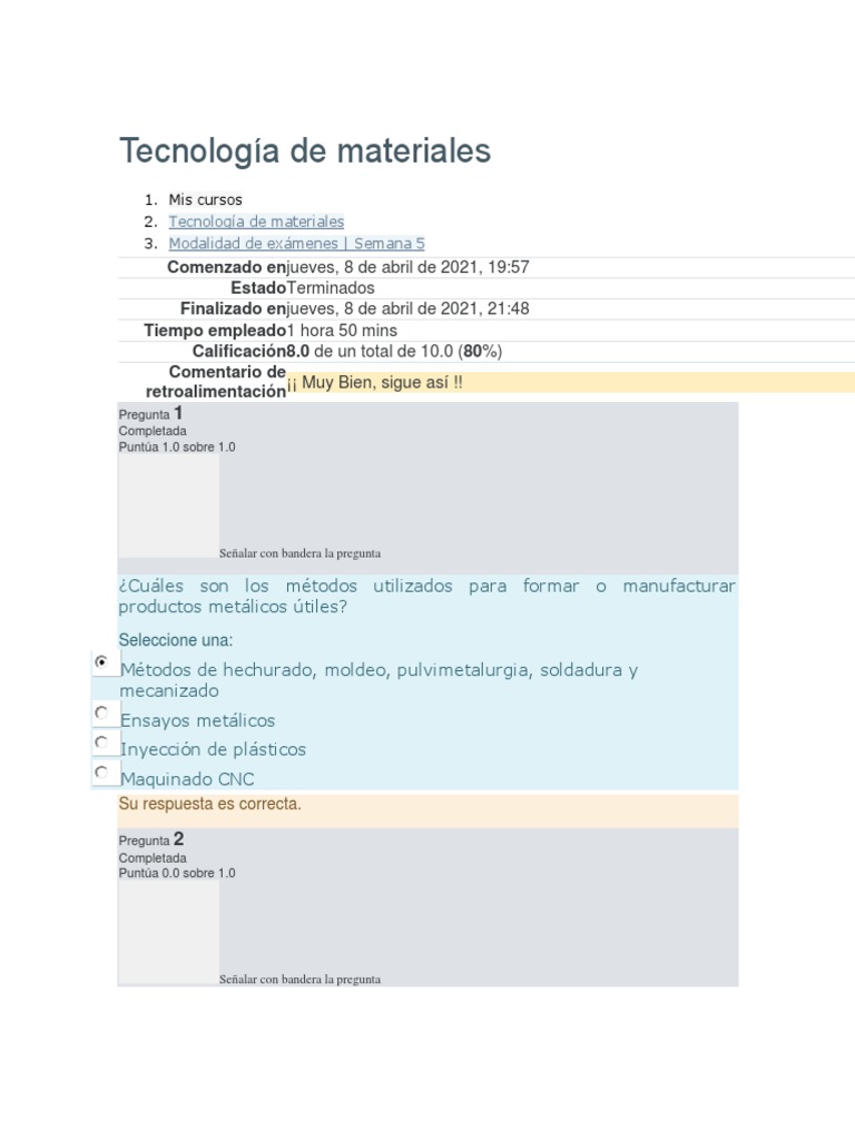 Examen 5 Tecnología de Materiales | PDF | Aleación | Rieles