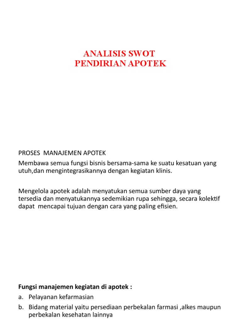 Analisis SWOT Pendirian Apotek | PDF