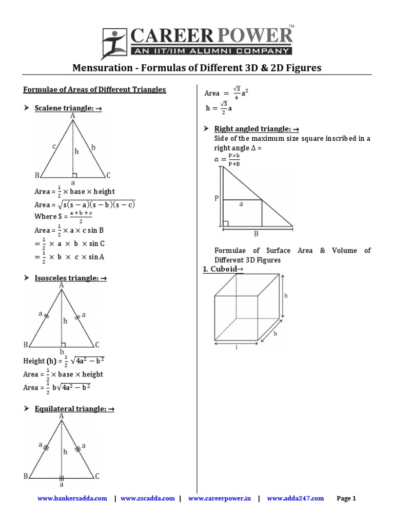 Mensuration Formula PDF | PDF | Area | Triangle