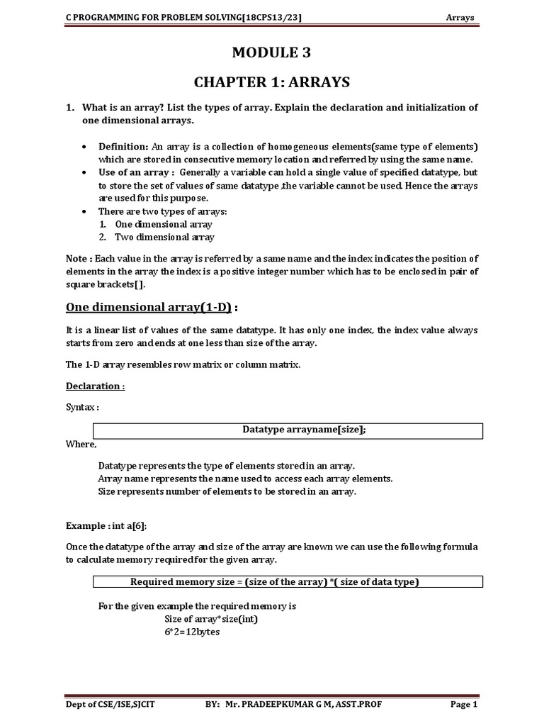 Module 3 Arrays Pdf Array Data Structure Data Type 