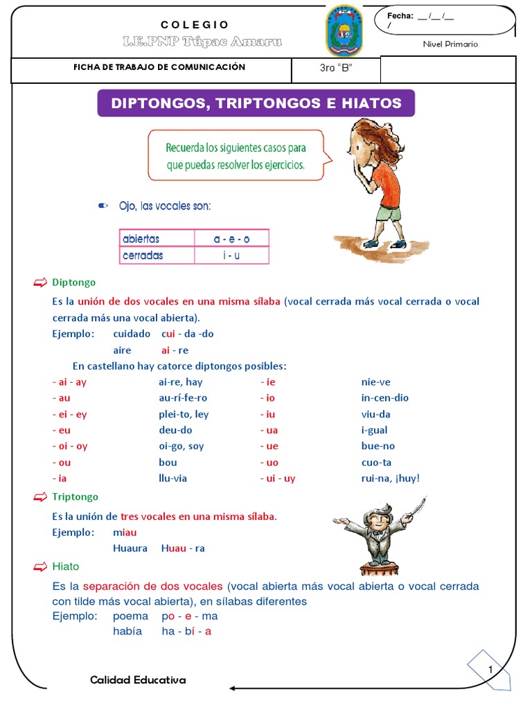 Diptongos Triptongos e Hiatos para Cuarto Grado de Primaria | PDF ...