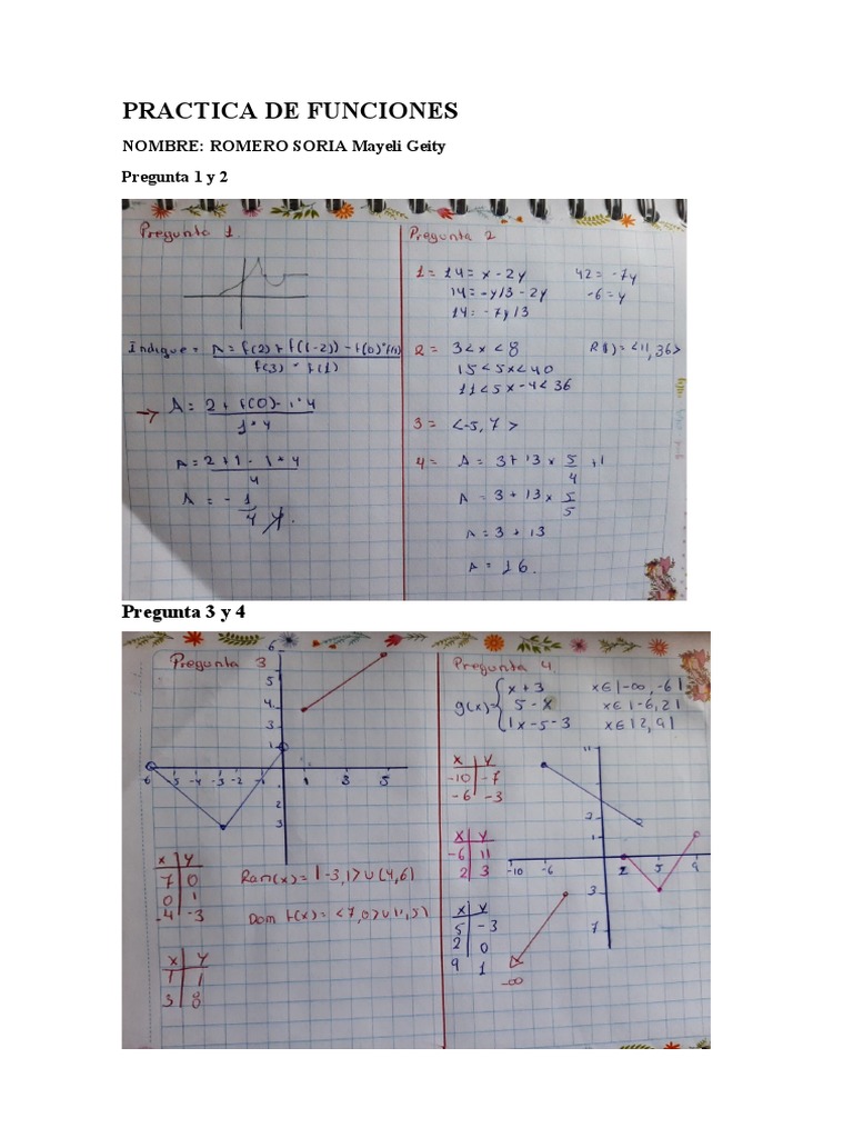 PRACTICA DE FUNCIONES Matematica ROMERO SORIA M. | PDF