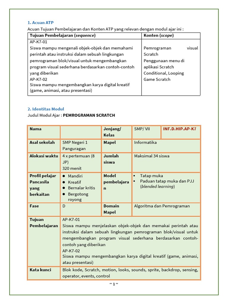 Modul Ajar Pemrograman Scratch SMP | PDF
