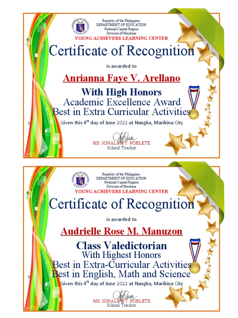Final Awards Certificate For Graduation | PDF | Government ...