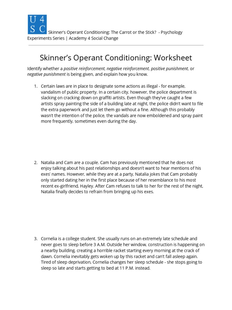 Skinners-Operant Worksheet | PDF | Reinforcement | Cognitive Science