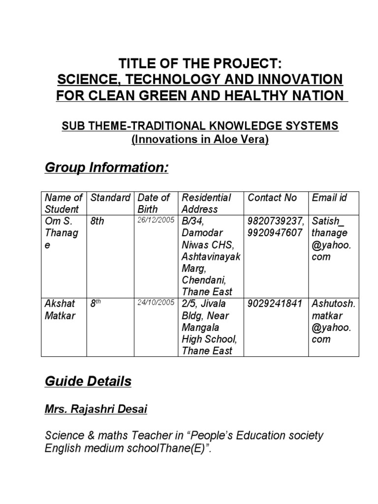 Aloe Vera Project | Download Free PDF | Traditional Knowledge