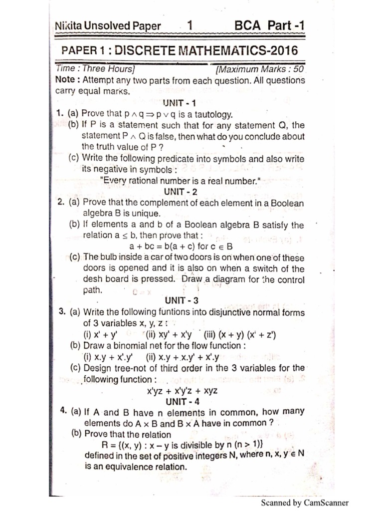 Discrete Mathemetics Question Paper 2016 - MasterProgramming | PDF