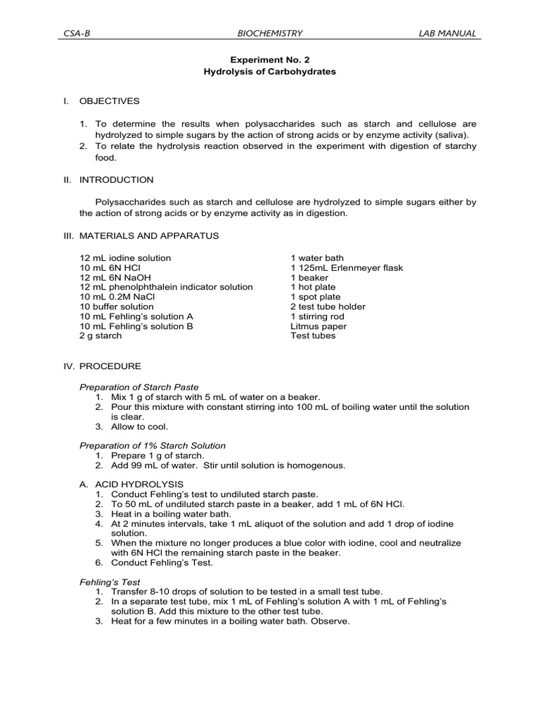 Laboratory Manual | PDF | Starch | Hydrolysis