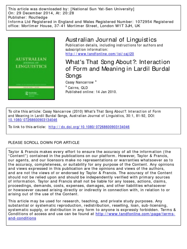 Australian Journal of Linguistics | PDF | Rhythm | Linguistics
