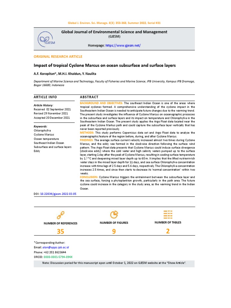 GJESM Volume 8 Issue 3 Pages 353-368 | PDF | Sea Surface Temperature ...