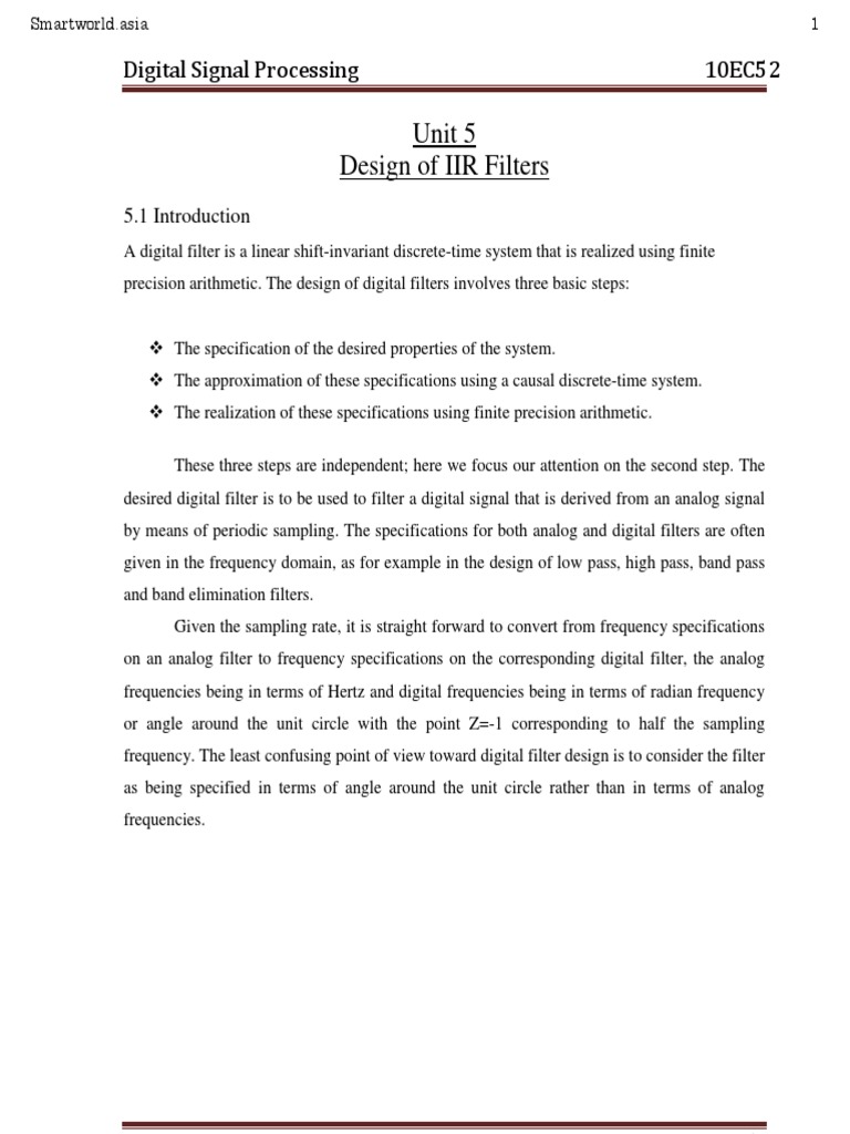 Ece-V-Digital Signal Processing U5 | PDF | Filter (Signal Processing) | Low Pass Filter