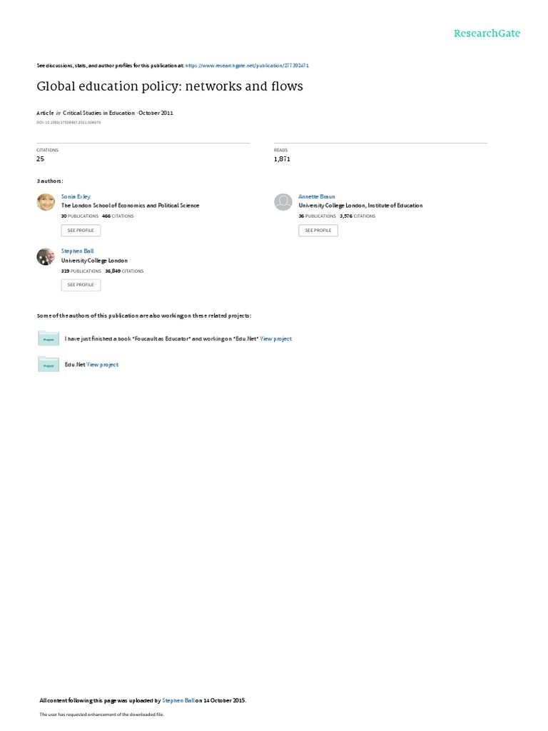 Global Education Policy - Networks and Flows - Stephen Ball | PDF ...