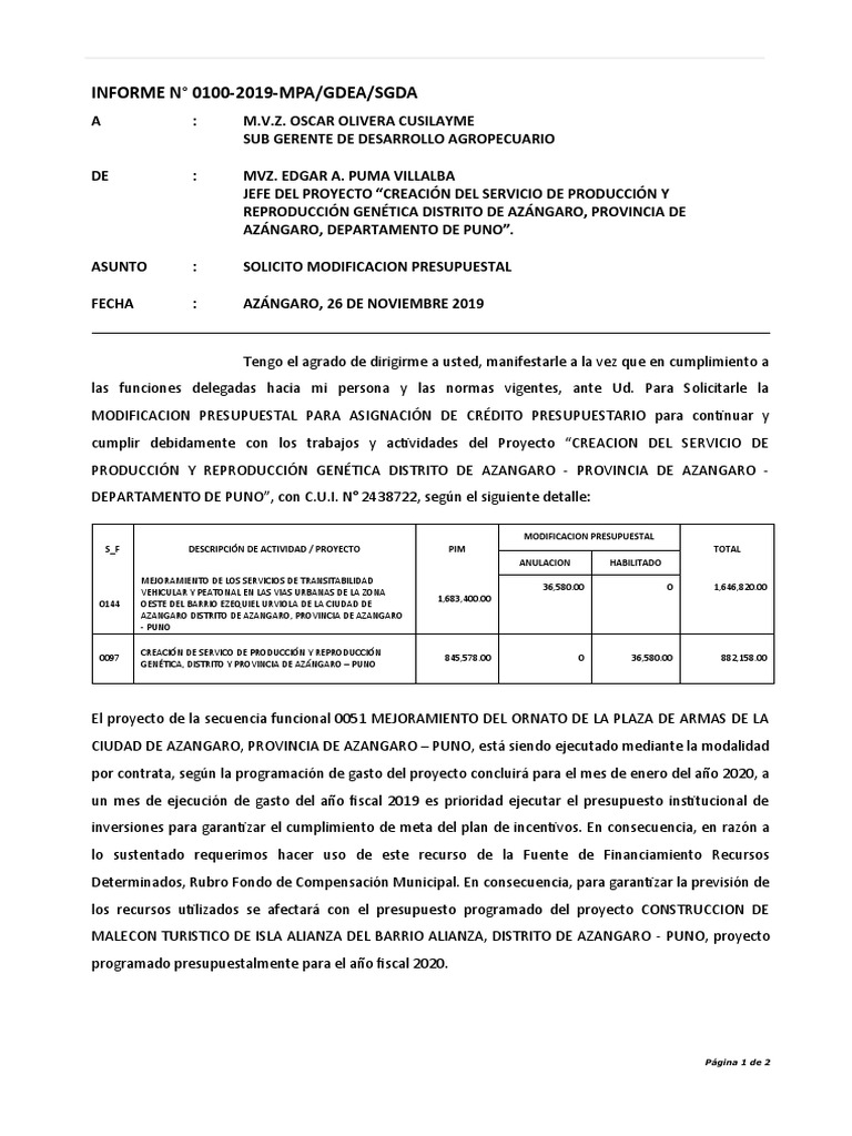 Modelo para Solicitud de Modificacion Presupuestal - Proyectos | PDF ...