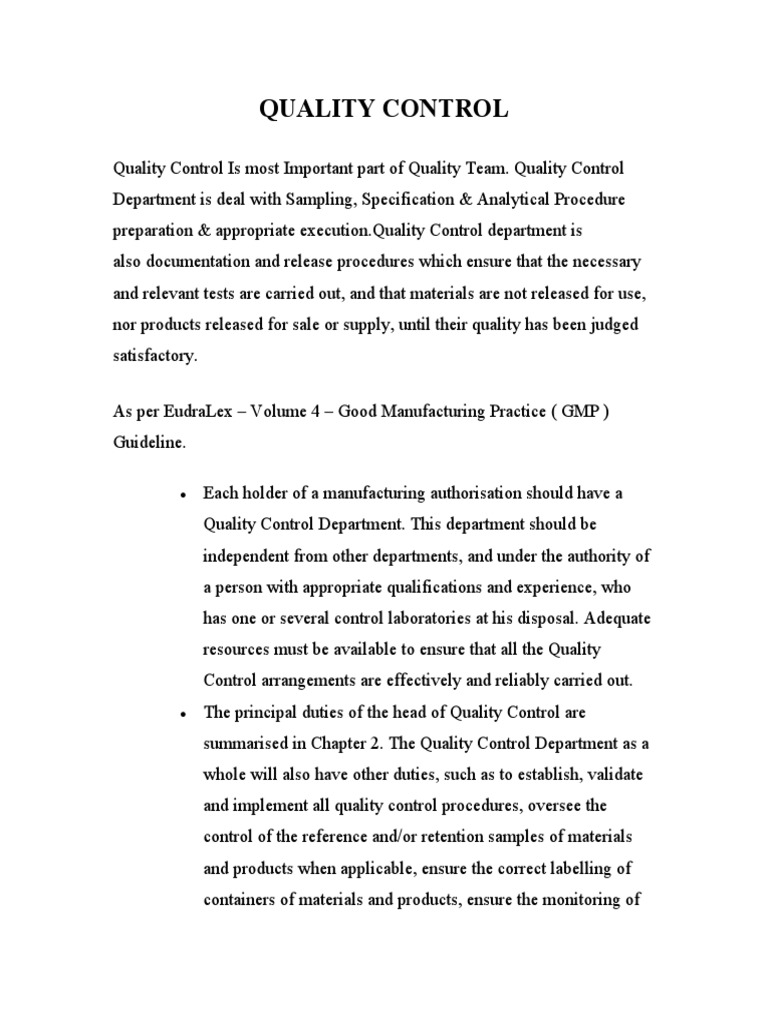 Quality Control in Pharma | PDF | Business | Evaluation