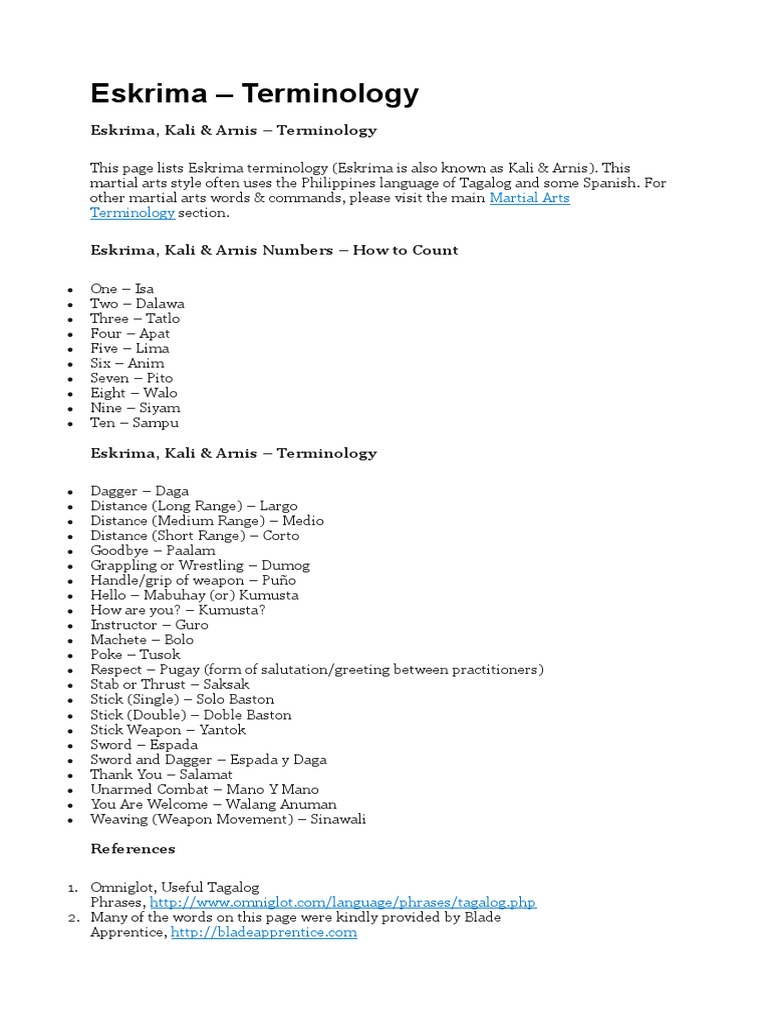 Eskrima Terminology | PDF