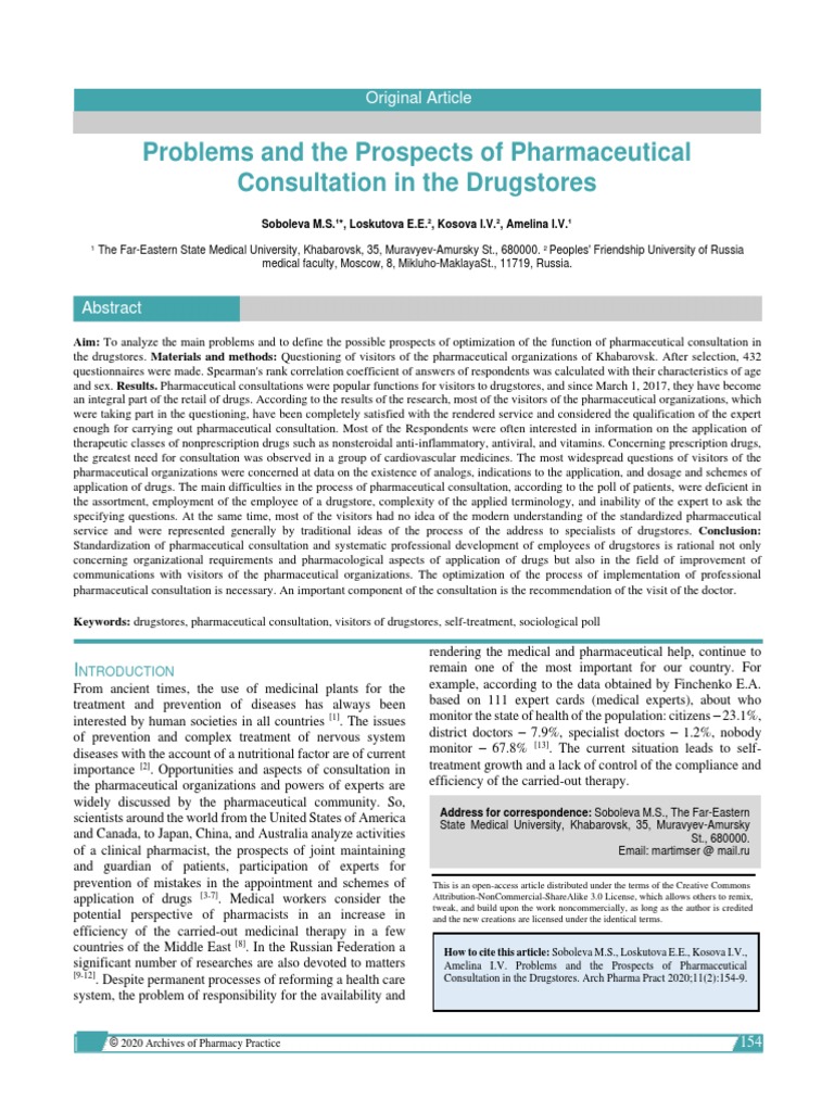 Problems and The Prospects of Pharmaceutical Consultation in The Drugstores | PDF | Pharmacy ...
