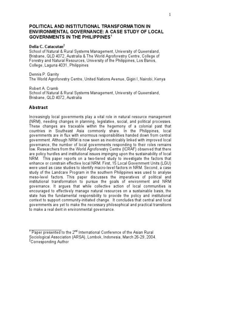 Political and Institutional Transformation in Environmental Governance ...