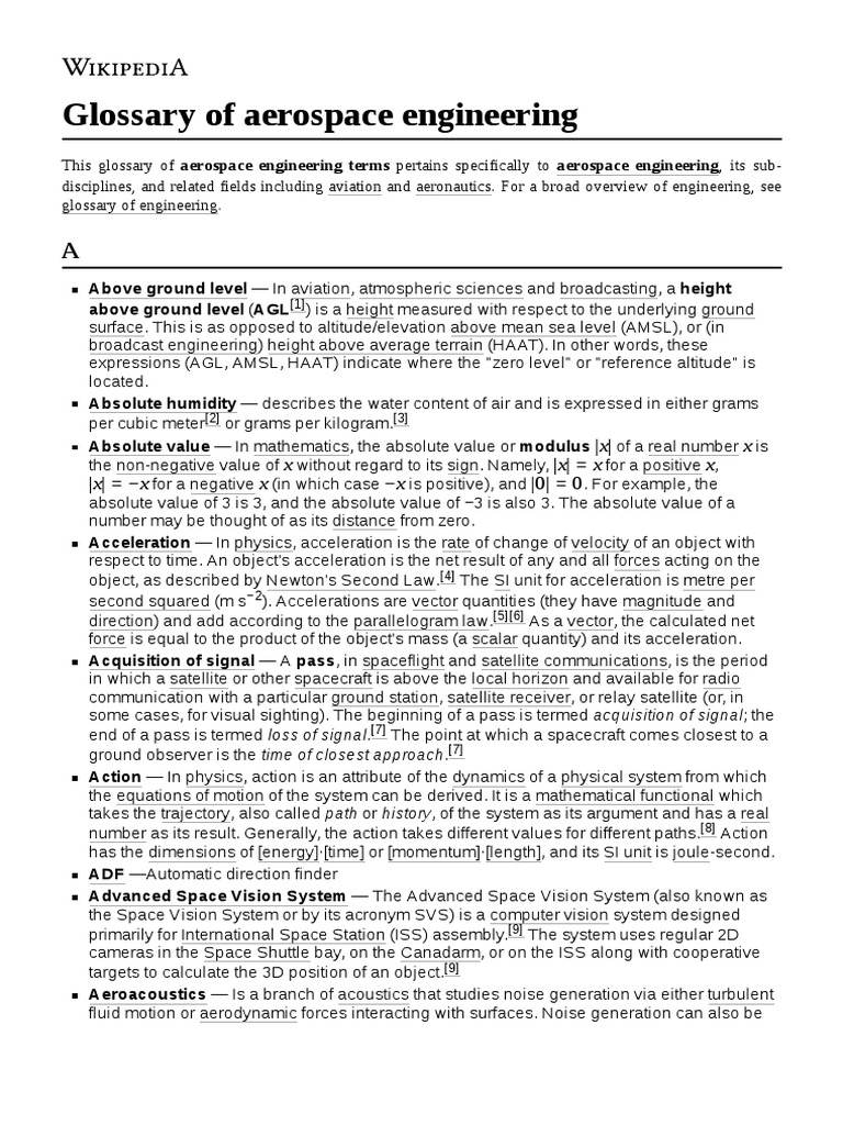Glossary of Aerospace Engineering | PDF | Drag (Physics) | Aircraft